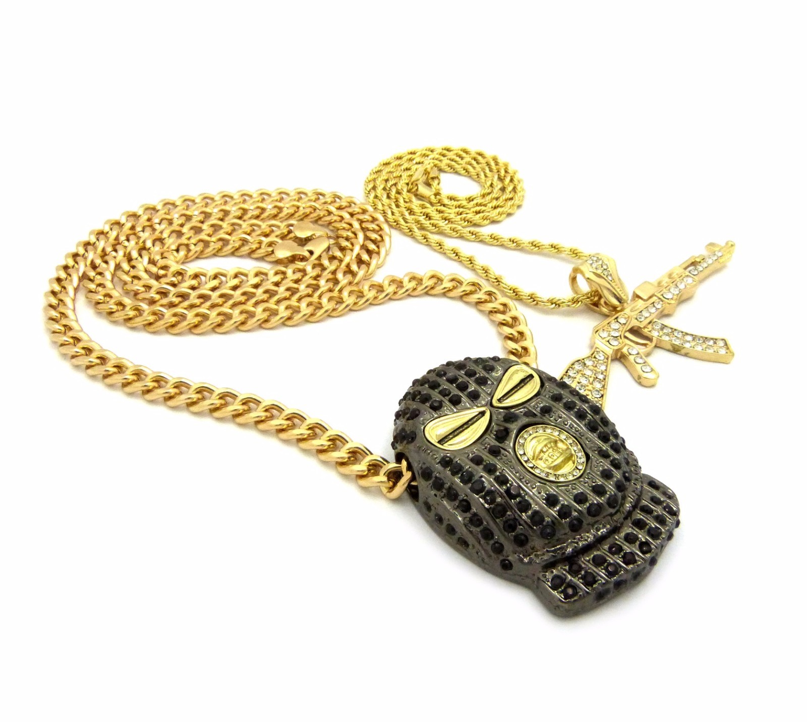 Hip Hop Goon Ski Mask Man, AK47 Gun Pendant 24
