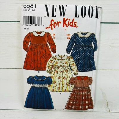 Vtg New Look 6581 High Waist Dress w Gathers, Puff Sleeves Sz 2-7 UNCUT ...