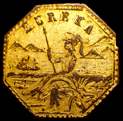 1885 Eureka Arms of California Octagonal Gold Token/Charm, Double ...