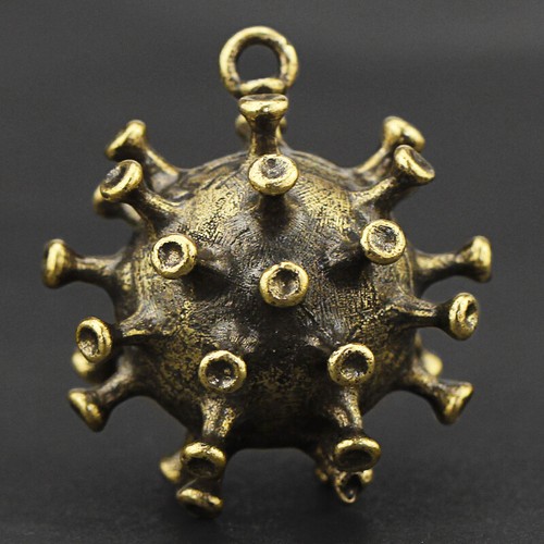 Solid Brass Carved Virus Statue Keychain Key Ring Strap Pendant Decor ...