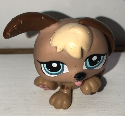 Littlest Pet Shop LPS #1340 Tan Puppy Dog W/Aqua Eyes Tongue Out Ear Up ...