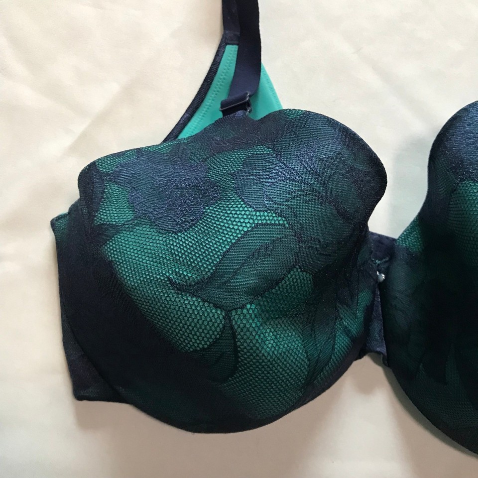 Cacique 38F Lightly Lined Full Coverage Bra Navy Teal Floral Lace ...
