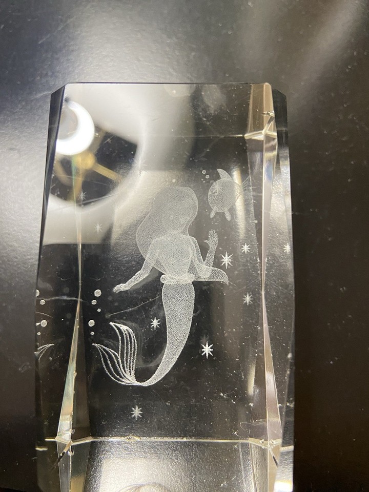 Laser Etched Ariel Little Mermaid and Flounder Crystal Block ...