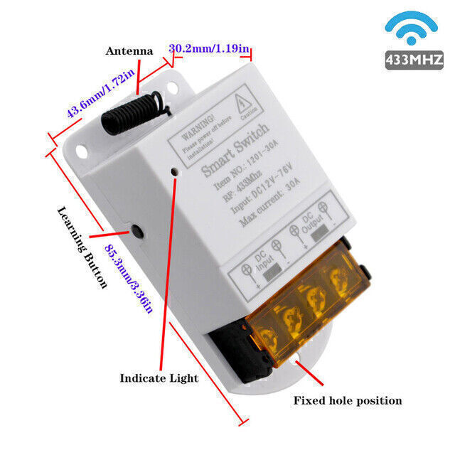 2Pcs 12V-72V 433MHz Remote Control Switch Transmitters For Car Light ...