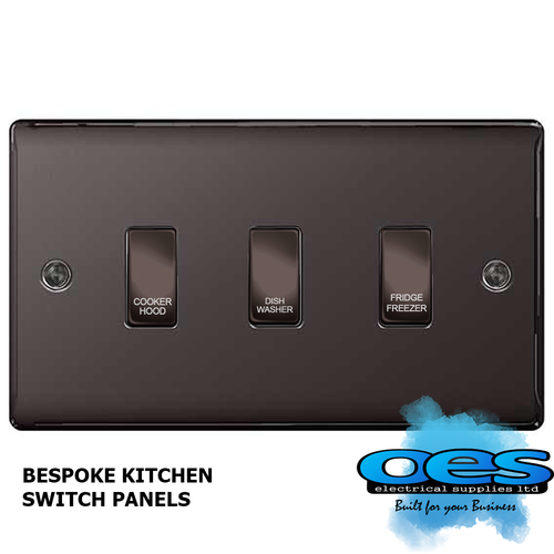 BG BESPOKE 3 GANG GRIDSWITCH KITCHEN SWITCH PANEL POLISHED BLACK NICKEL ...