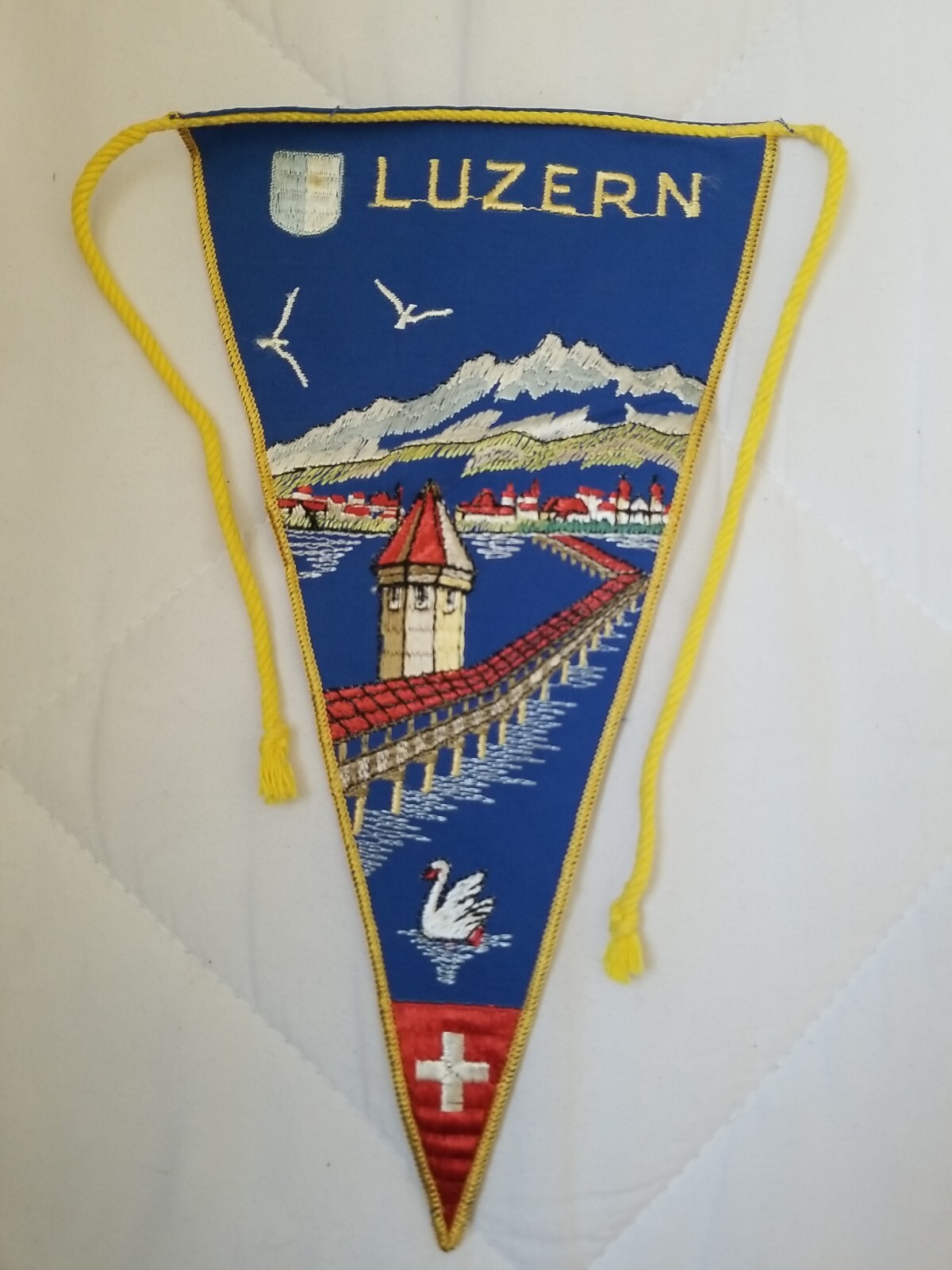 Vintage Rare Luzern Switzerland Embroidered Flag Pennant 10" | eBay