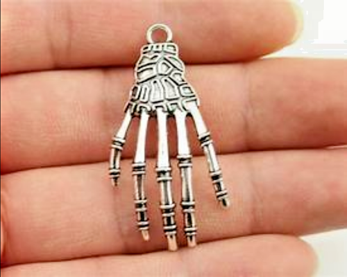 Large SKELETON HAND CLAW BONE HALLOWEEN Pendant 20" 925 Sterling Silver ...