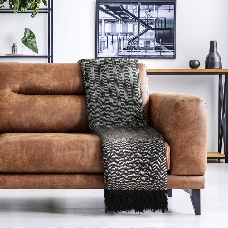 Throw Blanket for Sofas Bed Runner Herringbone Design Soft Cotton ...