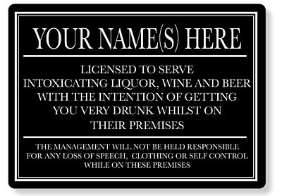 Personalised Pub Bar Licensee Aluminium Metal Sign Customised Name ...