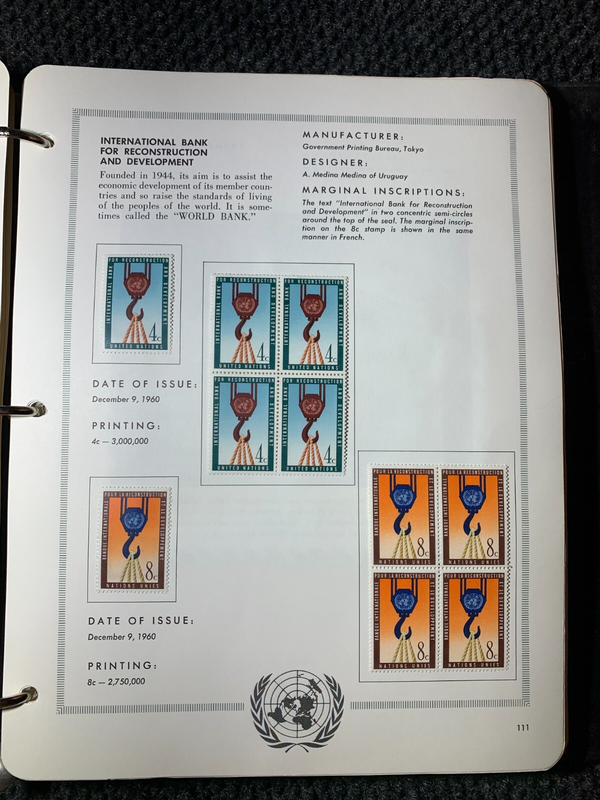 ☆1952-1970☆ 287 Pg UNITED NATIONS STAMP ALBUM Uncancelled Stamp ...