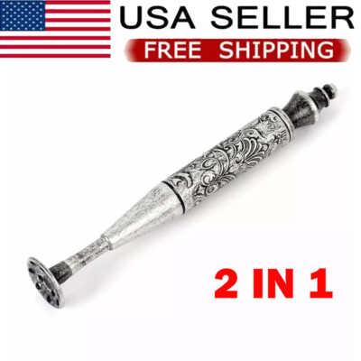 Antique-Silver 2 in 1 Carved Smoking Pipe Tamper Brass Pick Tool Tamp ...
