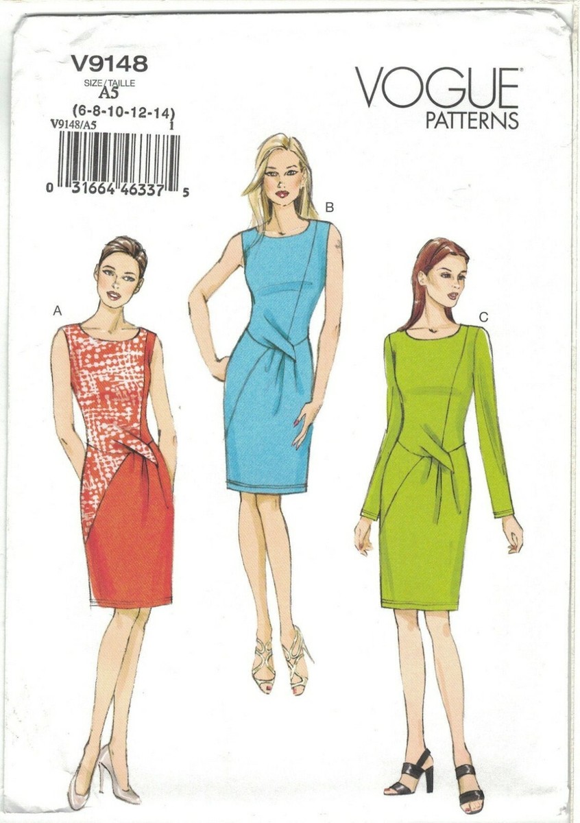 Vogue Sheath Dress Pattern Kleid Mit Bindeband An Der Schulter #N6653A