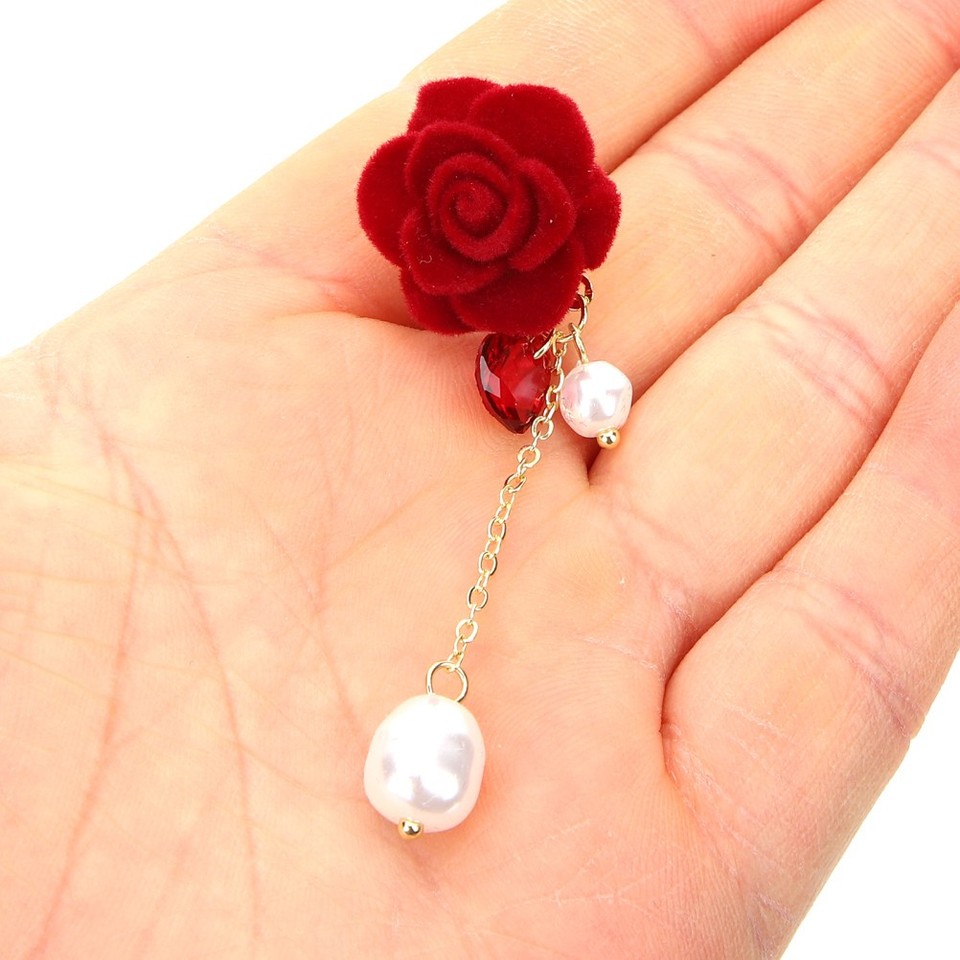 1 Pair Asymmetrical Tassel Drop Earrings Pearl Earring Rose Flower ...