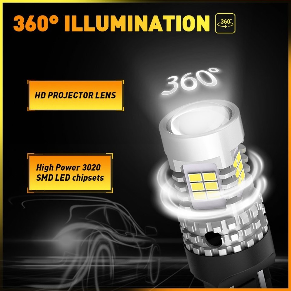7443 LED Backup DRL Light Bulbs White 6500K Extremely Bright CANBUS ...