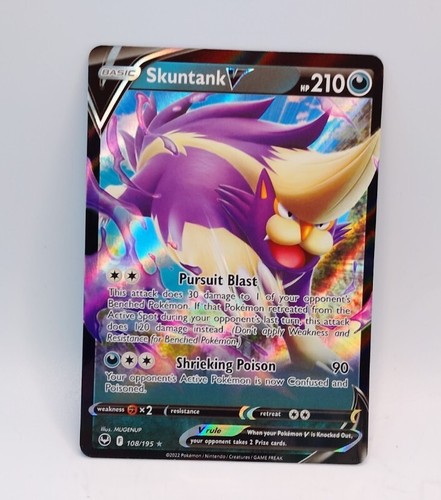 Skuntank V 108/195 Holo Ultra Rare Silver Tempest Pokemon Card NM Fresh ...