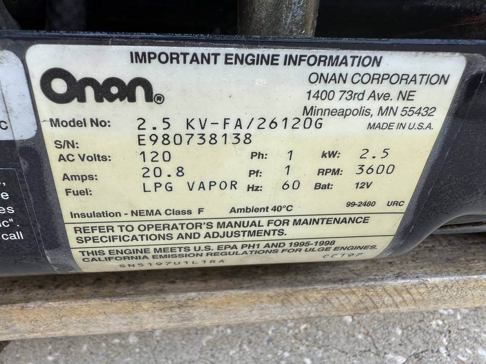 Onan microlite 2500 LP (propane) 2.5 KV-FA/26120G RV Generator | eBay