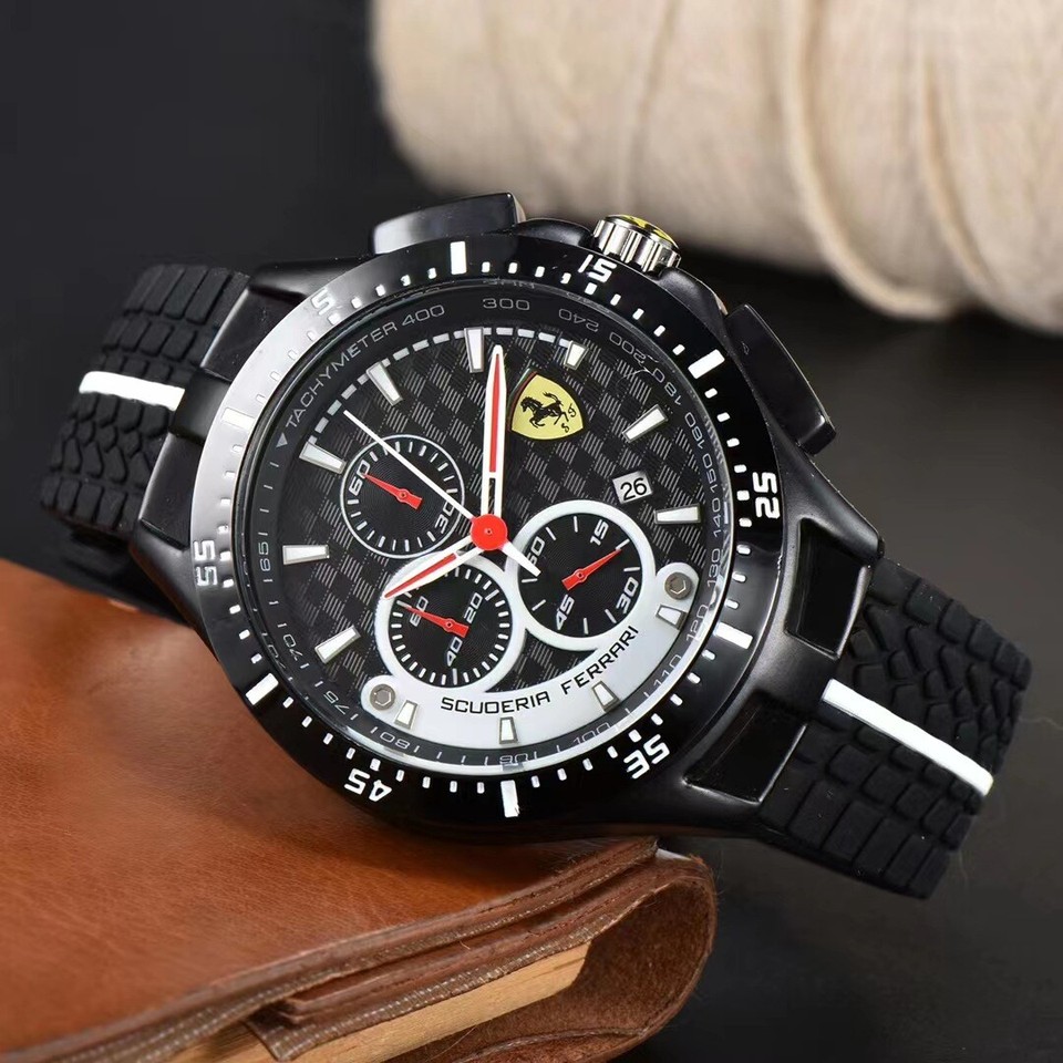 Men's Formula 1 Scuderia Ferrari 44mm Luxury Chronograph Red Silicone ...