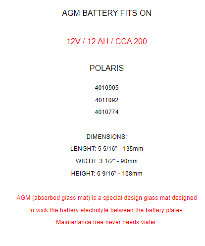 Ytx14Ah-Bs AGM Battery for Polaris 4010905 4011092 4010774 | eBay