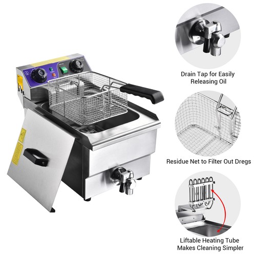 11.7L Electric Deep Fryer Drain Timer Stainless Steel Home Commercial ...