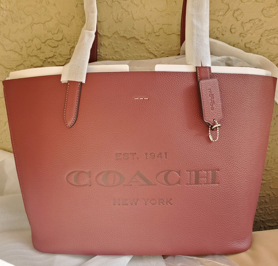 COACH Leather Cameron Large Tote Shoulder Bag Wine/Burgandy AUTHENTIC ...
