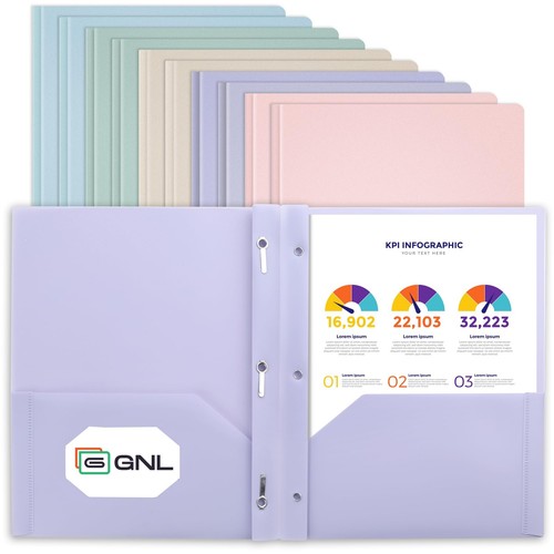 Plastic Folders with Pockets and Prong, Pack of 10, Muted Pastel Colors ...