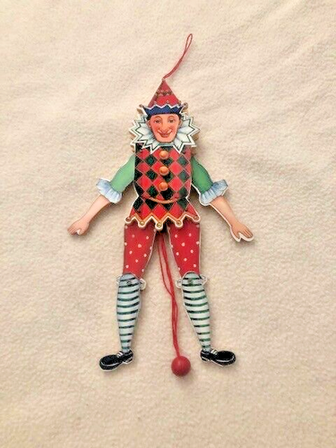 9" Wood pull String toy of clown/jester with moveable arms and legs ...