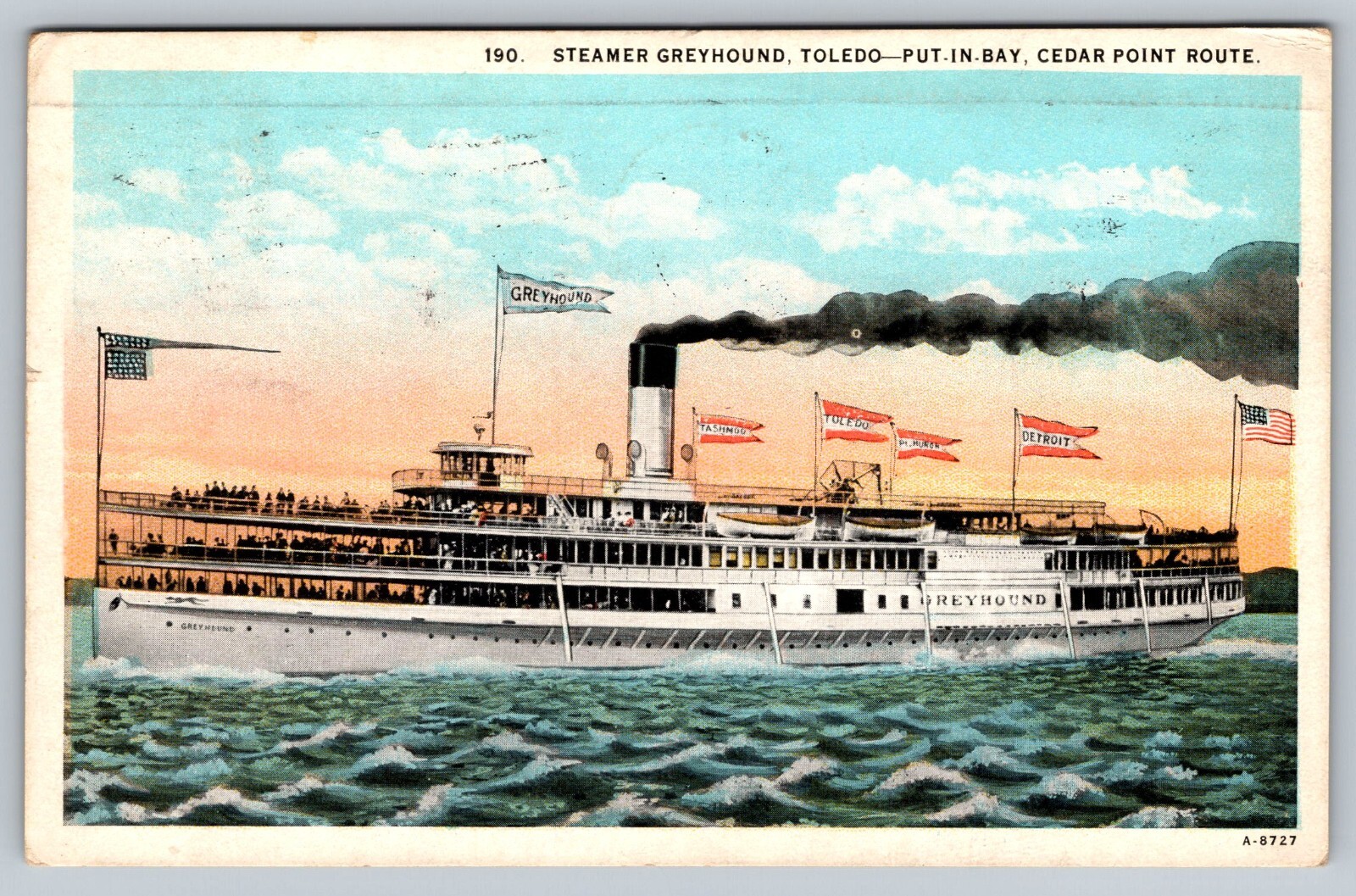 Steamer Boat Greyhound Toledo Put in Bay Cedar Point Route Postcard ...