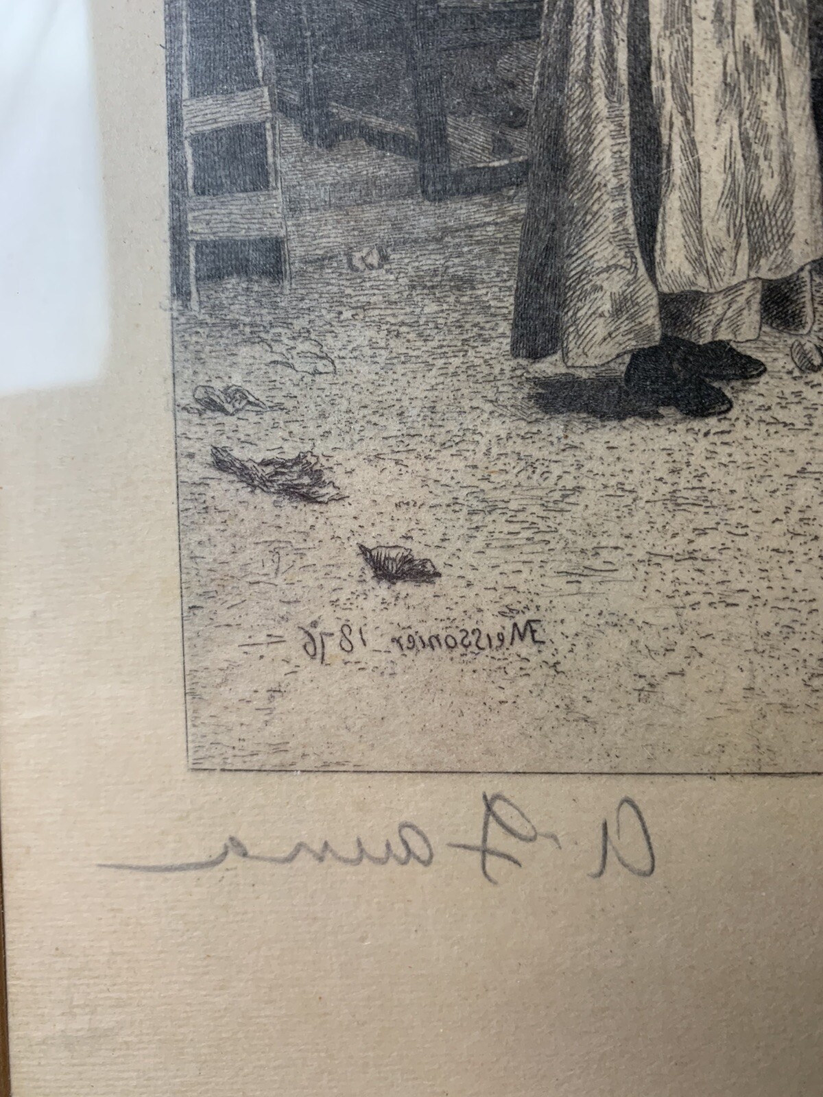 Ernest Meissonier THE HALT Pencil REVERSED signature A Fauna 1876 ...