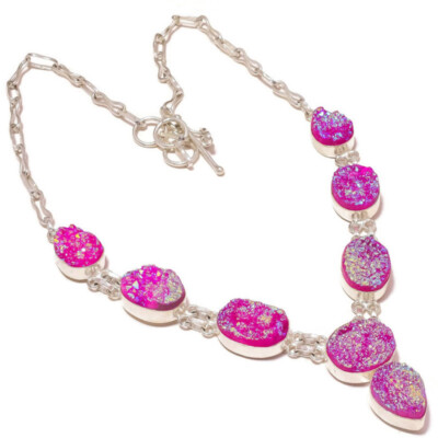 Shinning Pink Titanium Druzy Gemstone Silver Overlay Handmade Y Pink ...