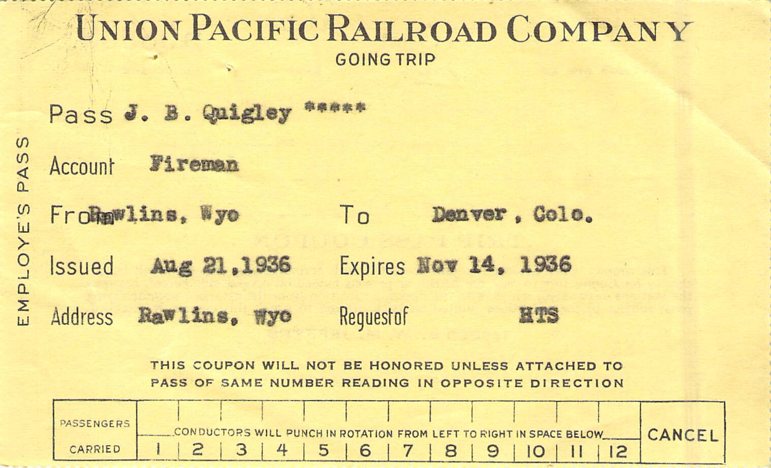 UNION PACIFIC RAWLINS WYOMING DENVER COLORADO RAILROAD RR RY RWY ...