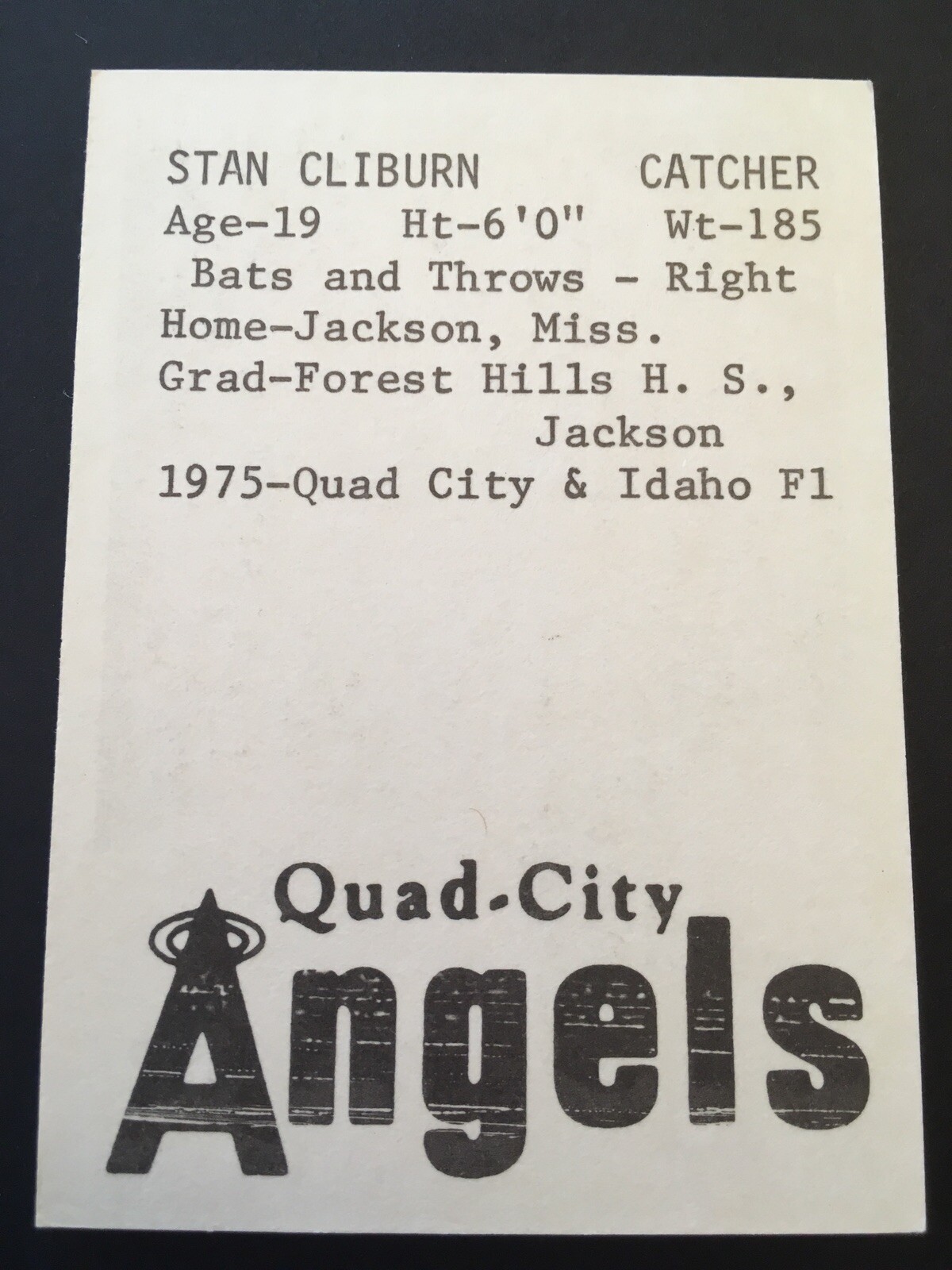 STAN CLIBURN--1976 TCMA Quad City Angels-- FOREST HILLS HS / JACKSON ...