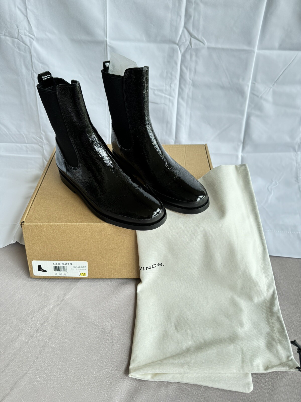 Vince Cecyl Chelsea Patent Leather Pull On Flat Ankle Booties Shoes ...