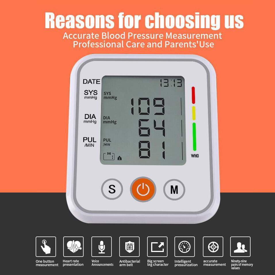 Digital Blood Pressure Monitor Upper Arm Heart Rate Machine BP Large ...