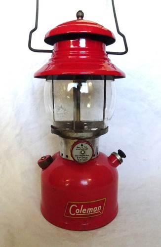 Vintage 1956 Coleman 220A Red Single Mantle Gas Lantern w/ Gold trim ...