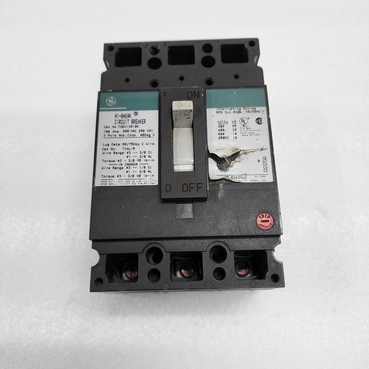 GE THED136100 3-POLE CIRCUIT BREAKER 100A GENERAL ELECTRIC | eBay