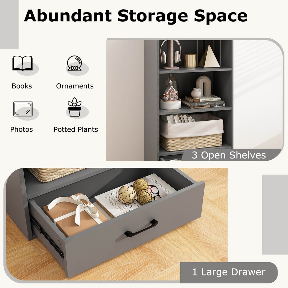 4-Tier Bookcase with Drawer with 3 Open Shelves Anti-Toppling Kits Home ...