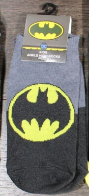 DC BATMAN Kids Boys or Girls Unisex Black & Gray Logo Ankle High Socks ...