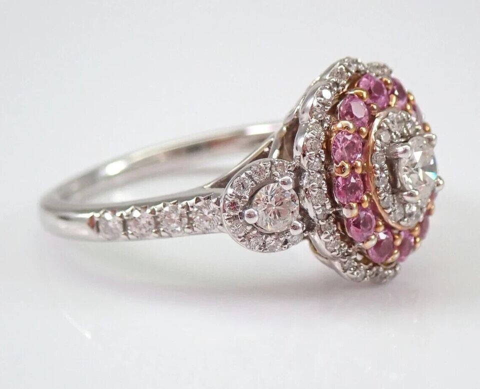 3Ct Round Lab Created Pink Sapphire & Diamond Cluster Ring 14K White ...