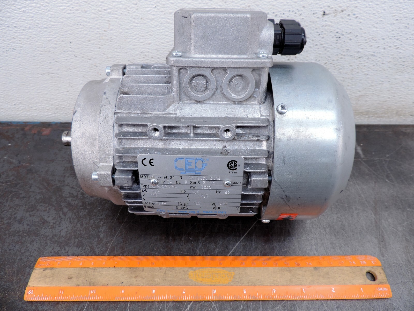 CEG Electric Motor 0.9 KW Speed 3300 RPM 110 vac 0005564 0118 MM71D2 ...