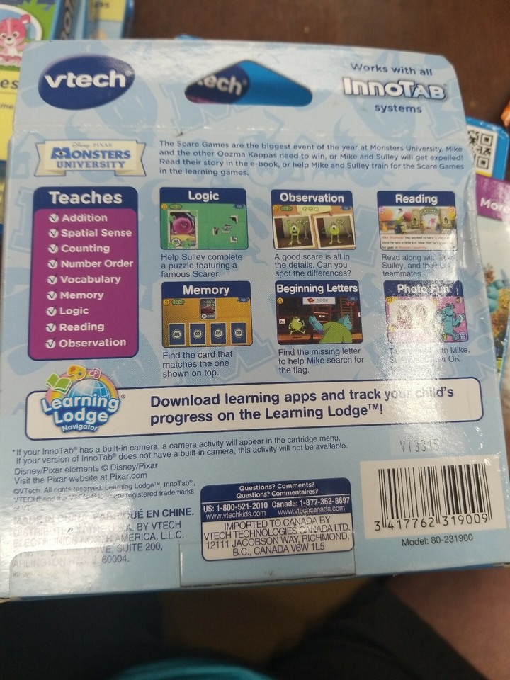Monsters University Innotab Educational Game Cartridge Vtech Disney ...