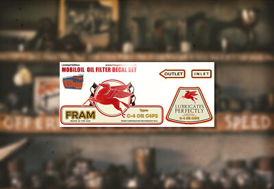 Mobil Fram Oil Filter Decal Sticker hot rod Flathead Ford V8 Deuce 1932 ...