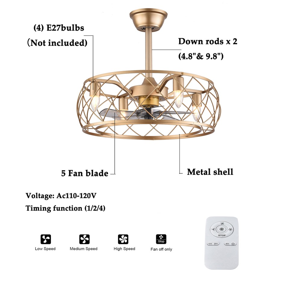 Rustic Ceiling Fan Light Industrial Metal Cage Pendant Lamp Fixture ...