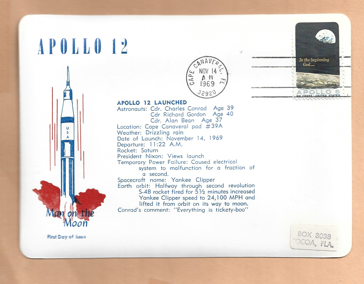 APOLLO 12 LAUNCH NOV 14,1969 CAPE 3-D SPACE POSTCARD NASA | eBay
