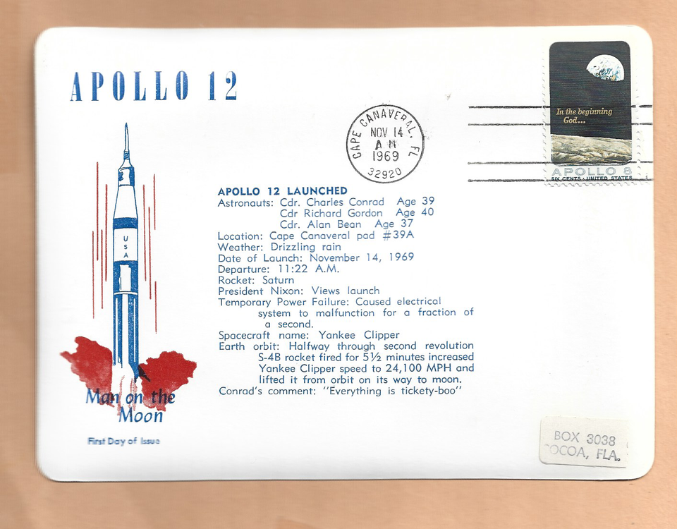 APOLLO 12 LAUNCH NOV 14,1969 CAPE 3-D SPACE POSTCARD NASA | eBay