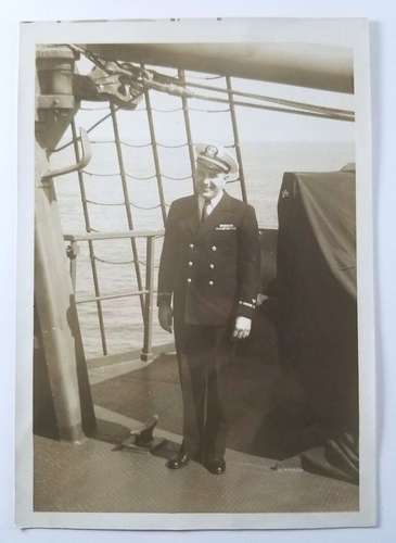 Vintage Photograph Navy Officer Standing On Deck Of Ship At Sea | eBay