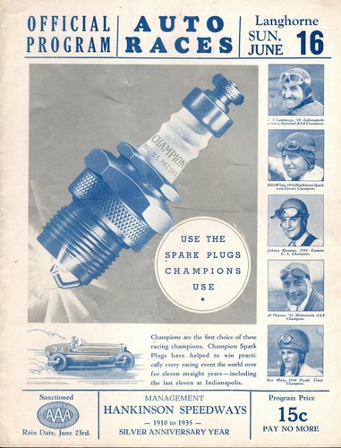 June 16 1935 Langhorne Speedway Program Johnny Hannon Mauri Rose | eBay
