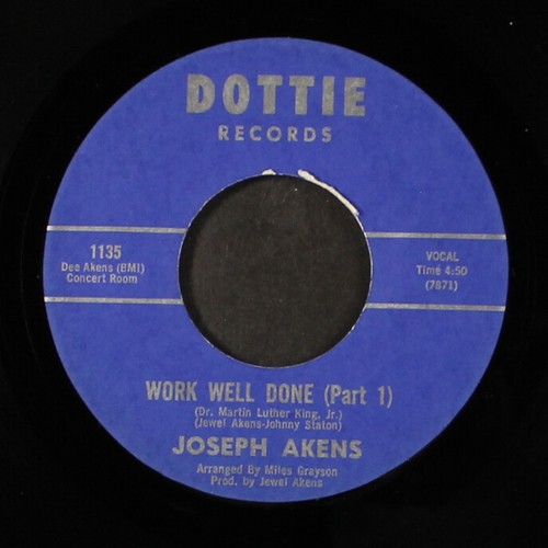 Joseph Akens : Travail Well Fait / Partie 2 Dottie 7 " Simple 45 RPM | eBay