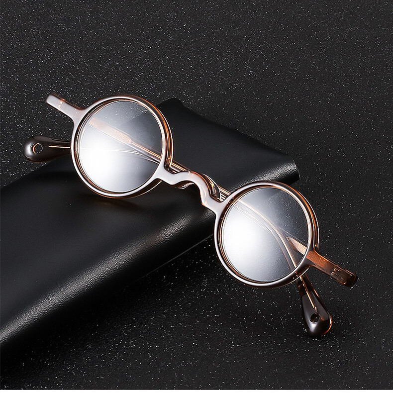 Japanese Small Round Eyeglass frames 34 mm Classic Retro Acetate Brown ...