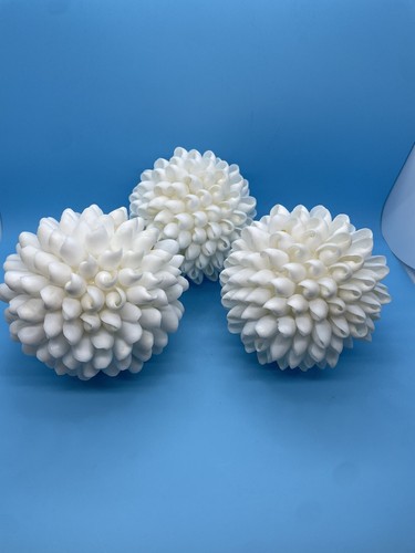 (3) Decorative Shell Balls White 5" Repaired, Loose Shells. READ ...