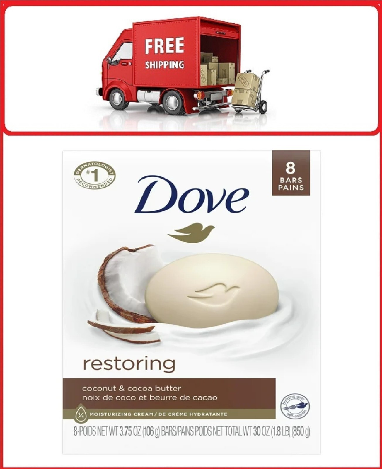 Dove Restoring Gentle Beauty Bar Soap, Coconut and Cocoa Butter, 3.75 ...